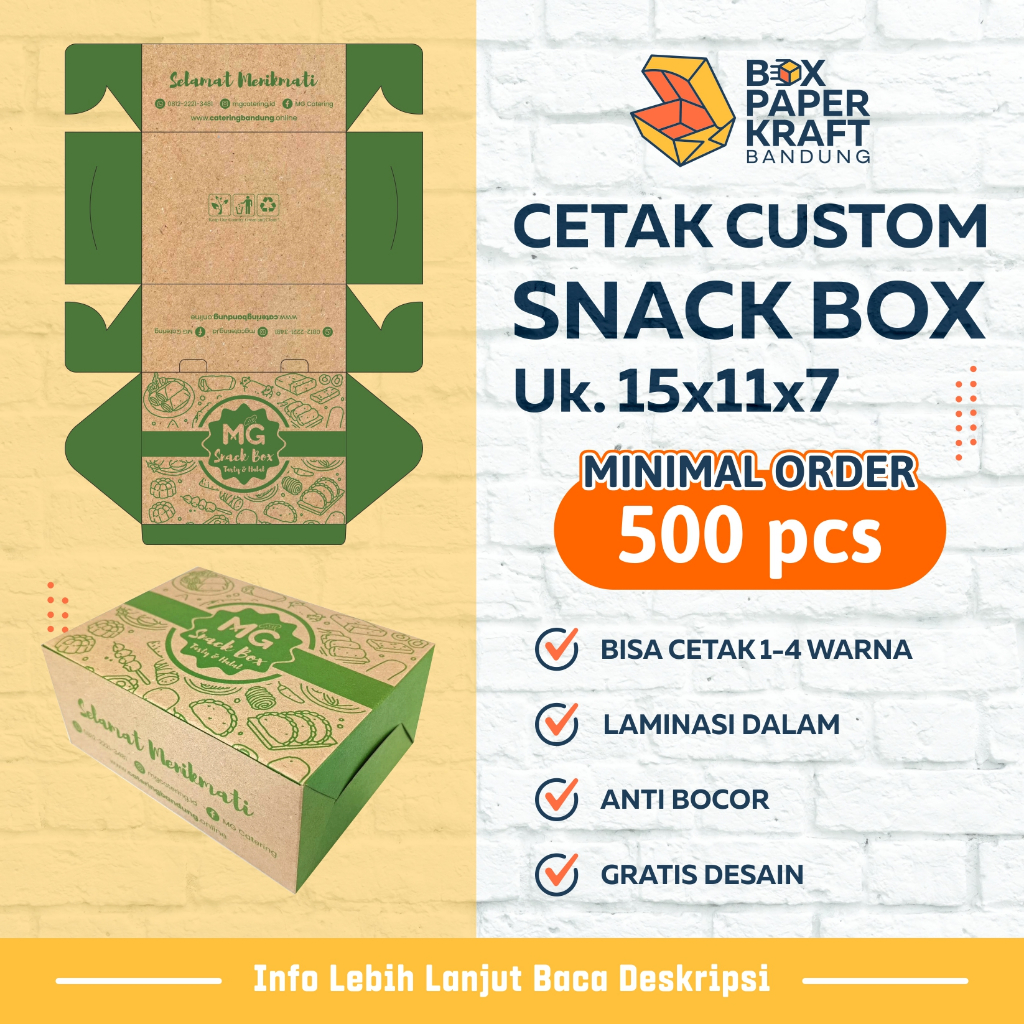Jual Cetak custom Dus Snack Box 15x11x7 Kraft 290gsm 1Warna Kotak Kue ...