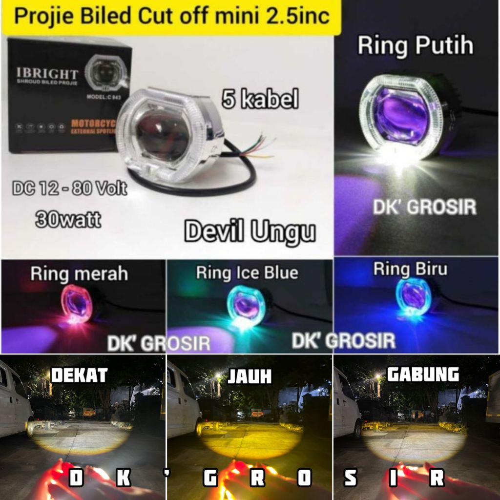 Jual IBRIGHT C943 - Projie Biled Cut Off mini 2.5 INC Jauh Dekat 30watt plus devil ungu 5 kabel ...