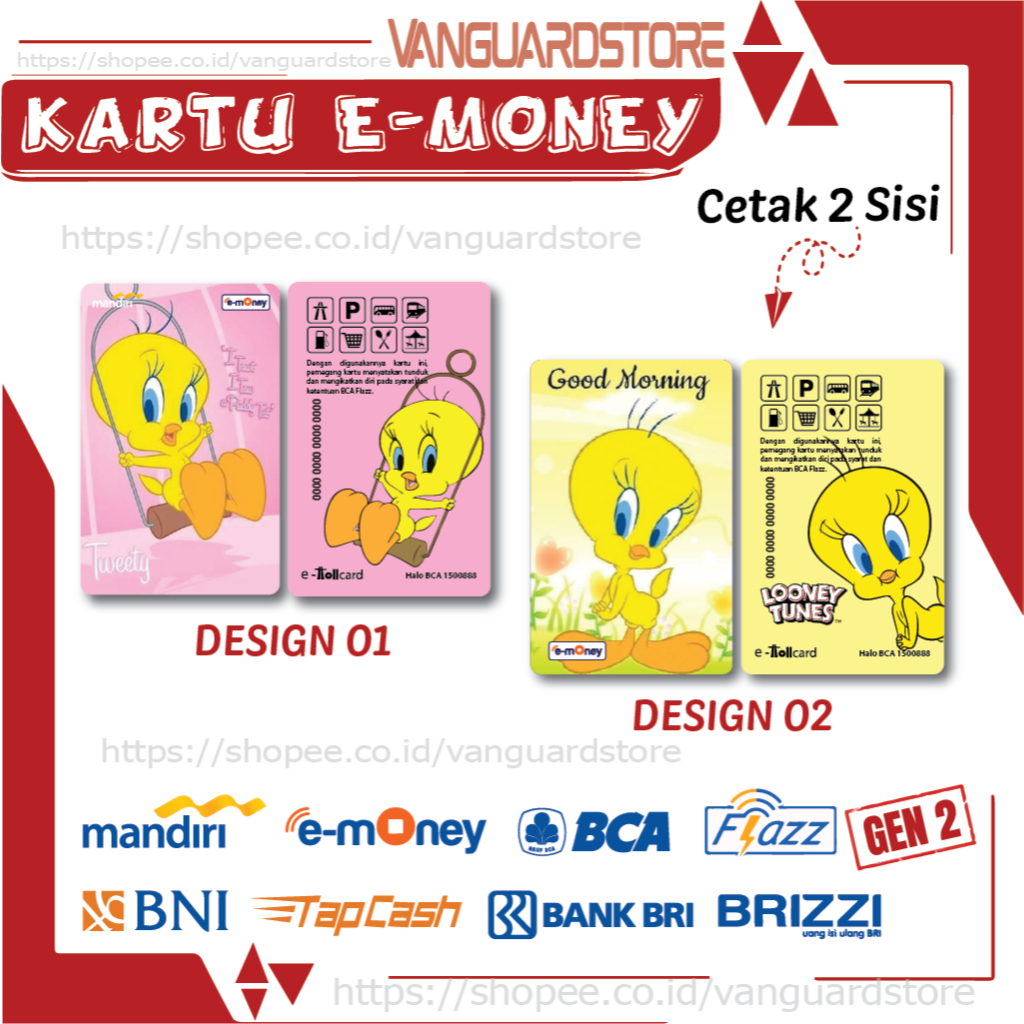Jual KARTU E MONEY E TOLL KARTUN TWEETY DISNEY EMONEY MANDIRI FLAZZ BCA ...