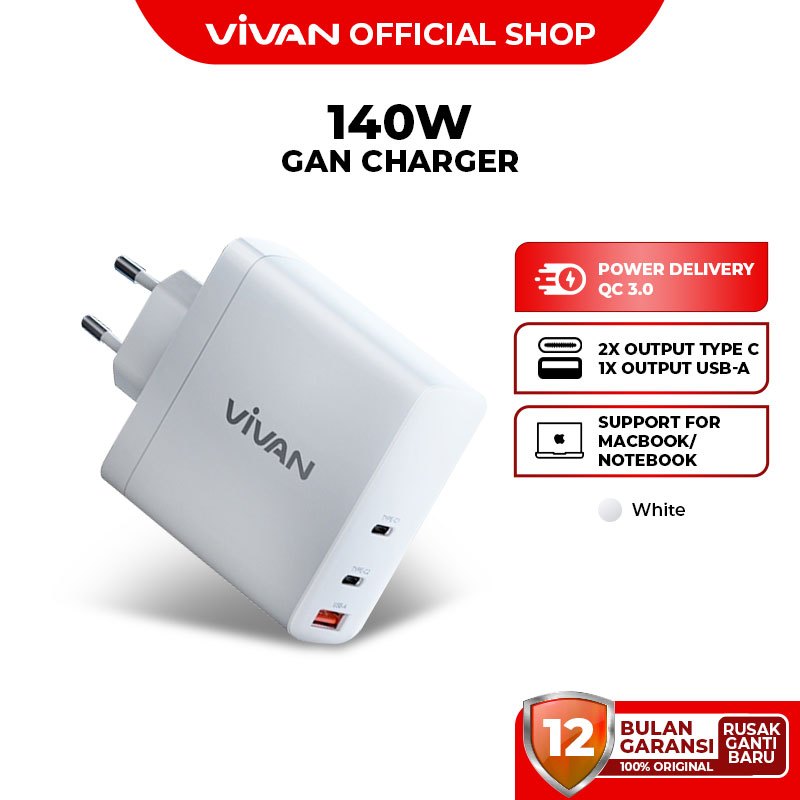 Jual VIVAN Charger GaN04 Super Fast Charging 140W 5A 3 Output PD QC 3.0 ...