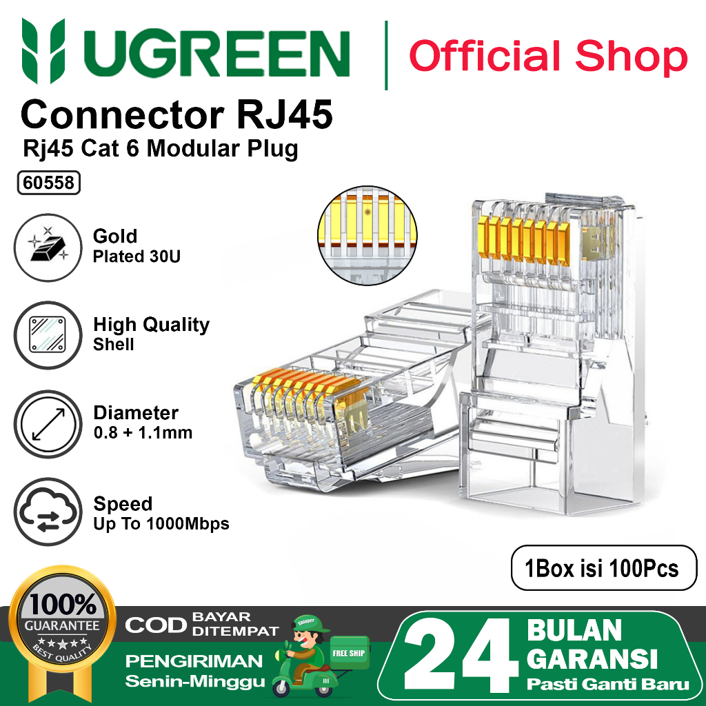Jual UGREEN Konektor RJ45 Kepala Kabel LAN UTP Full Tembaga Modular ...