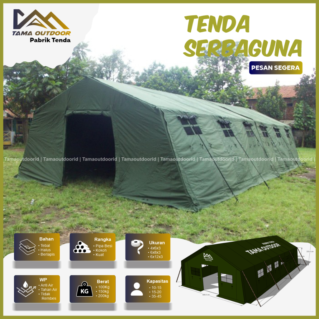 Jual Tenda Serbaguna 6M x 12M - Kapasitas 45 Orang Tni Posko Bantuan ...