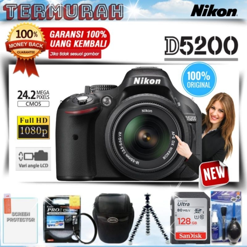 Jual KAMERA DSLR NIKON D5200 + LENSA STANDARD 18-55MM DIJAMIN ORIGINAL DAN BARU | Shopee Indonesia