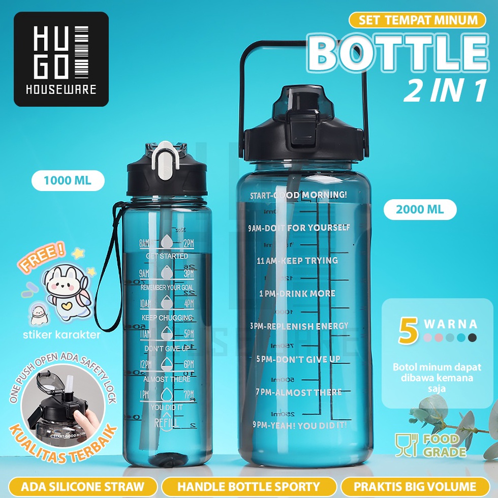 Jual Produk terbaru HUGO Botol Minum Motivasi Set 2 in 1 Botol Air 2 ...
