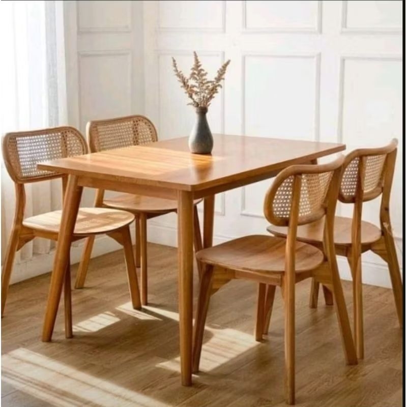 Jual Set Meja Makan Retro Minimalis Rotan Kayu Jati Cocok Untuk Kafe ...