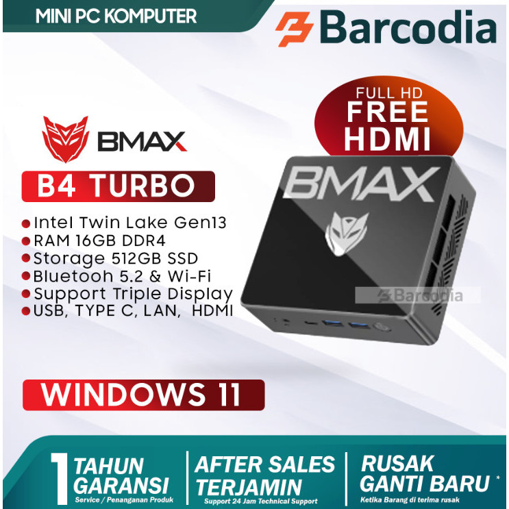 Jual BARCODIA Mini PC BMAX B4 TURBO Intel N150 Gen13 16/512GB SSD ...