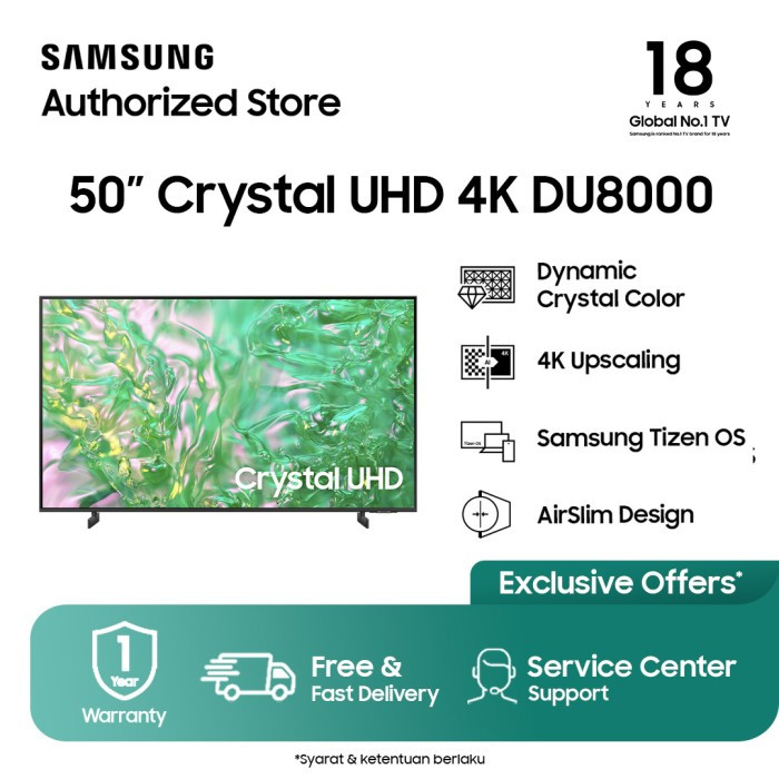 Jual Samsung UA50DU8000KXXD 50" Crystal UHD 50DU8000 4K Smart TV (2024) | Shopee Indonesia