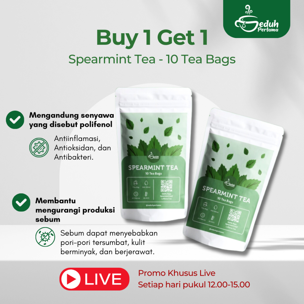 Jual BUY 1 GET 1 - 10 Tea Bag Spearmint Tea | Pure Spearmint Leaves Tea ...