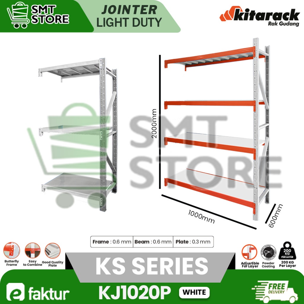 Jual KITARACK Rak Gudang KJ1020 Putih Series JOINTER Rack 200KG 4 Layer ...