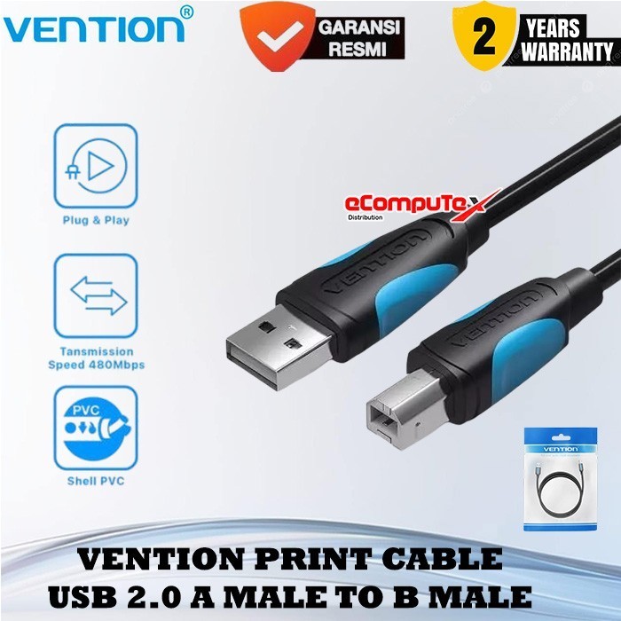 Jual VENTION CABLE USB PRINTER 2.0 TYPE A MALE TO B MALE VAS-16 SPEED ...