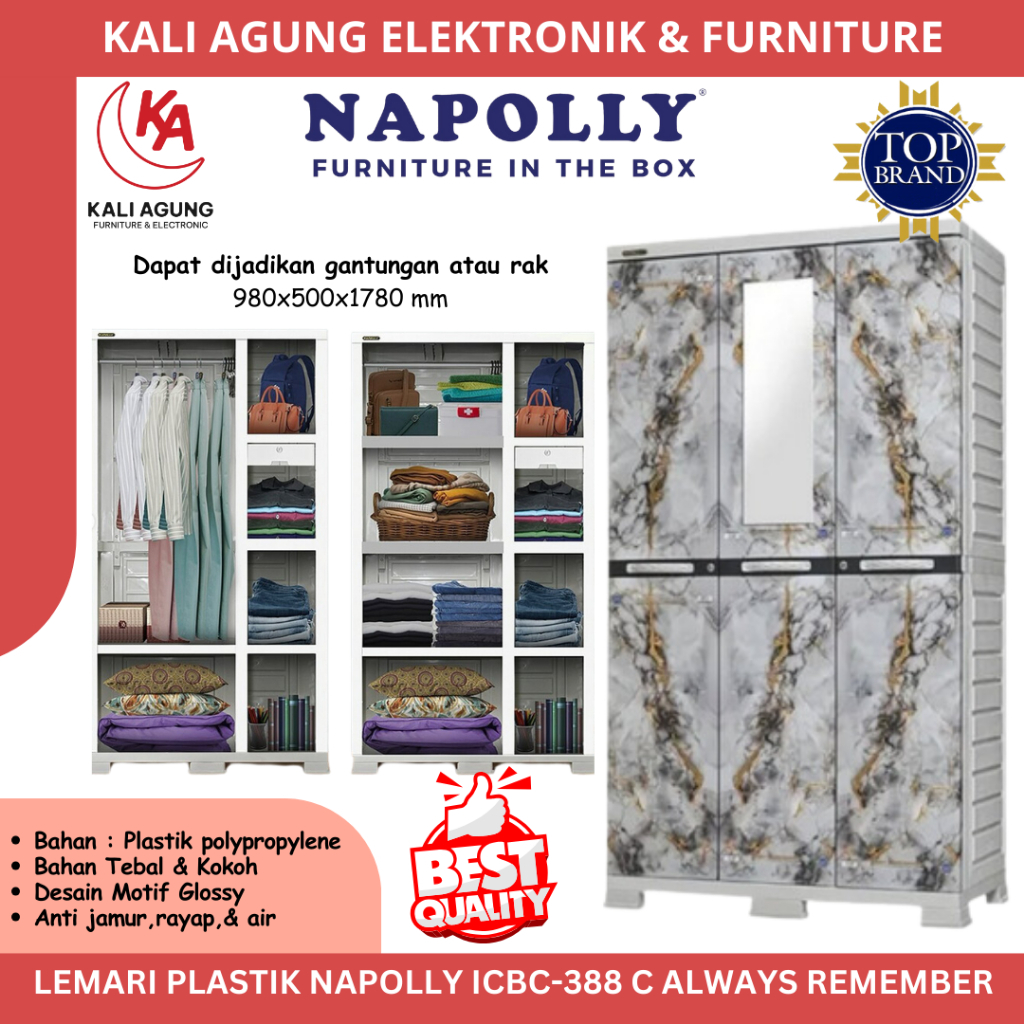 Jual LEMARI PAKAIAN PLASTIK / 3 & 2 PINTU / NAPOLLY / ICBC 388 / ICBC ...