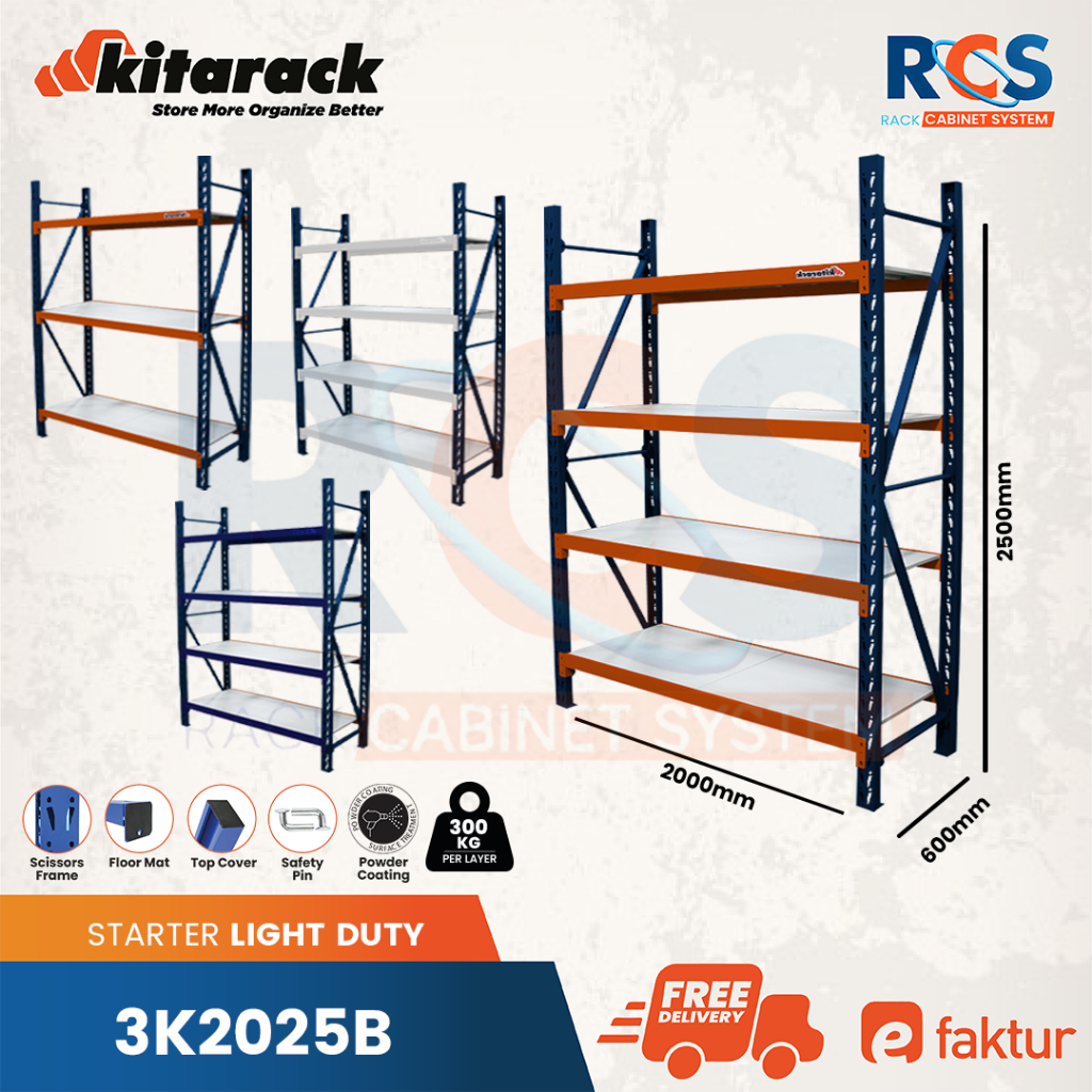 Jual KITARACK Rak Gudang Besi 300kg 2.5 Meter Rack Gudang 4 Susun 300kg ...
