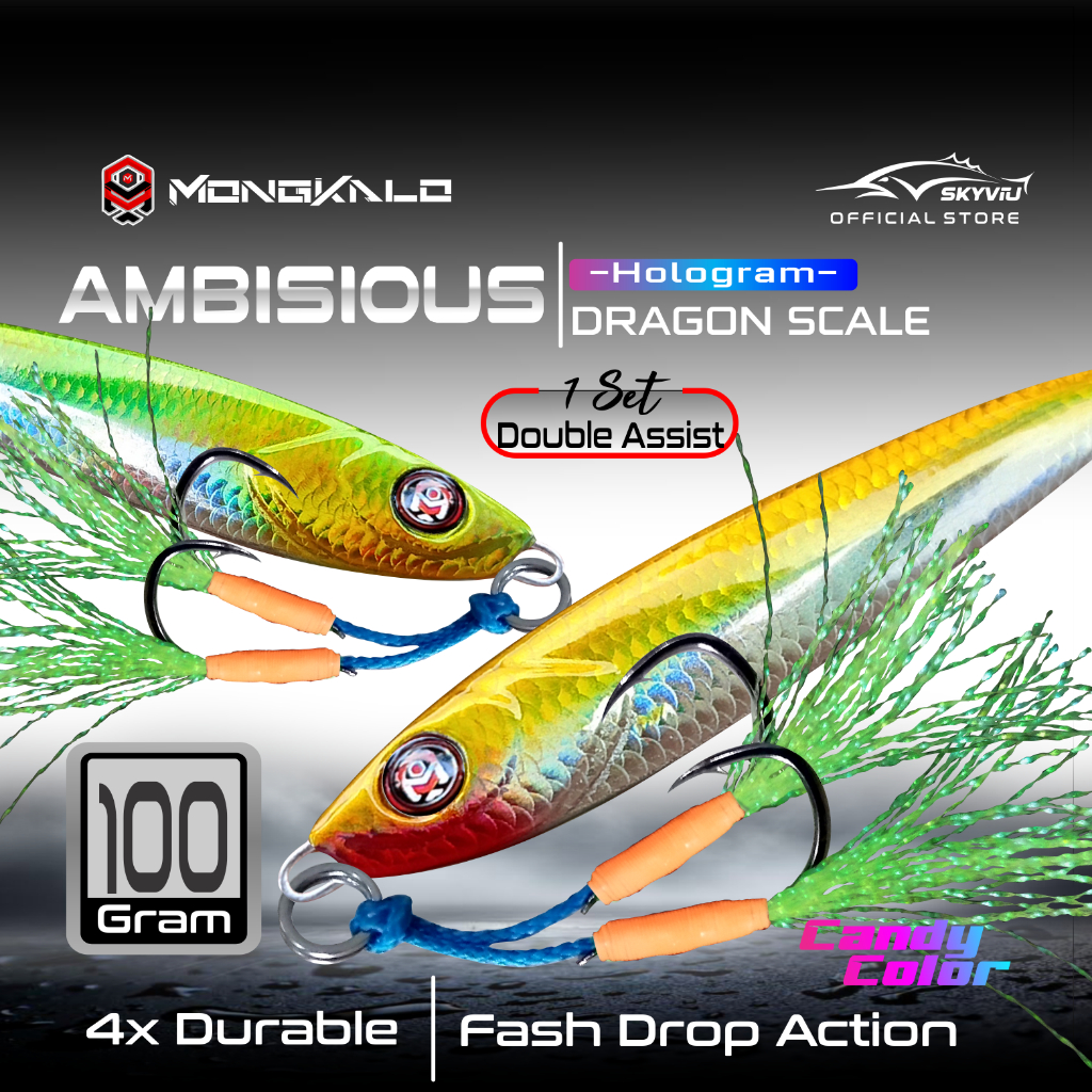 Jual Metal Jig 100 Gram MONGKALO AMBISIOUS Hologram Sisik 100gr Double Assist Hook Umpan Jiging ...