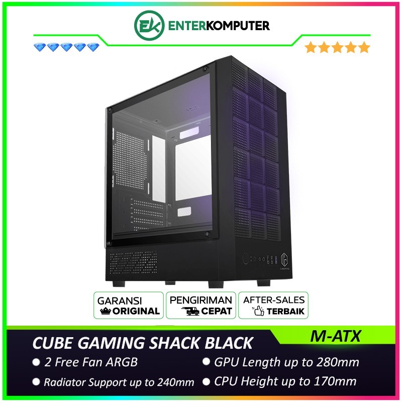 Jual CUBE GAMING SHACK BLACK - mATX Gaming Case - Front Unique Design ...