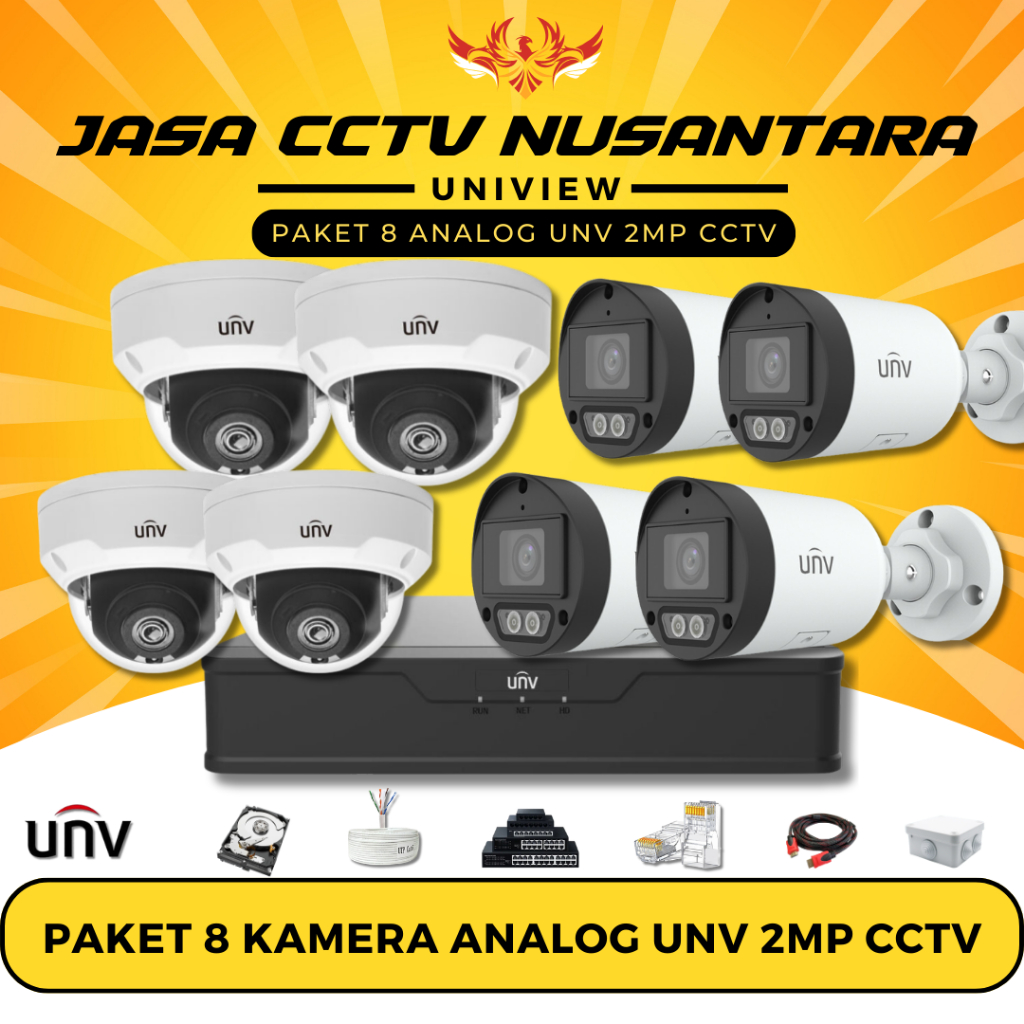 Jual PAKET 8 KAMERA UNV ANALOG UNIVIEW 2MP CCTV + JASA INSTALLASI | Shopee Indonesia