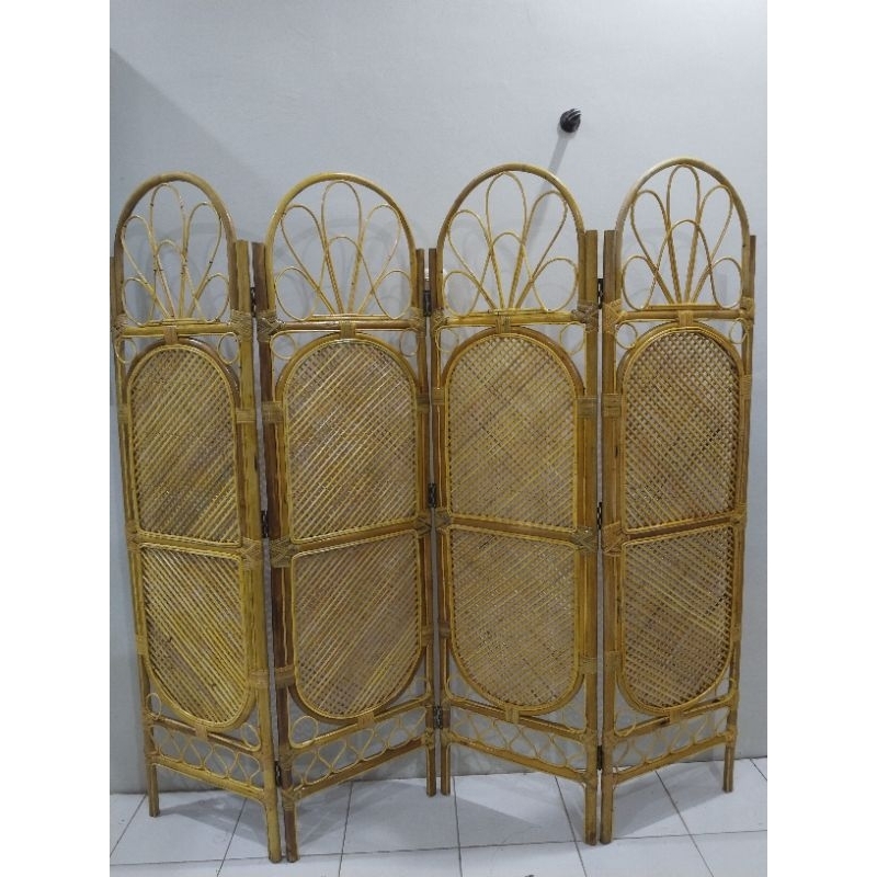 Jual (NEW) Partisi, Sekat Ruangan Full Rotan 4 Pintu Minimalis | Shopee ...