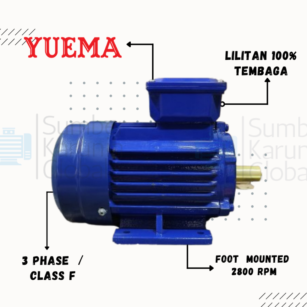 Jual Elektro Motor Yuema 3 Phase 2800 RPM 1/2 HP 3/4 HP 1 HP 1.5 HP 2 HP 3 HP 4 HP 5.5 HP 7,5 HP ...