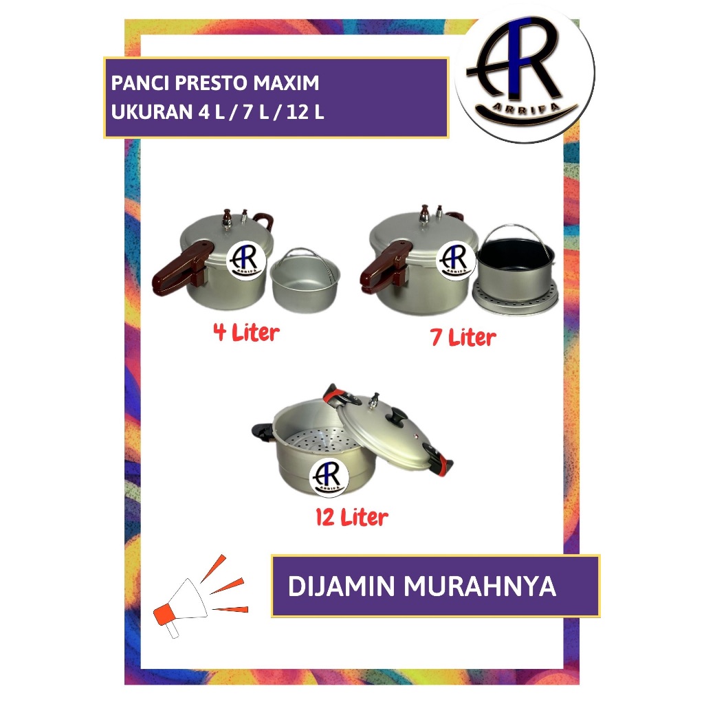 Jual Maxim Panci Presto Original - Ukuran 4L/ 7L/ 12L - Aluminium Tebal, Anti Lengket, dan Tahan ...
