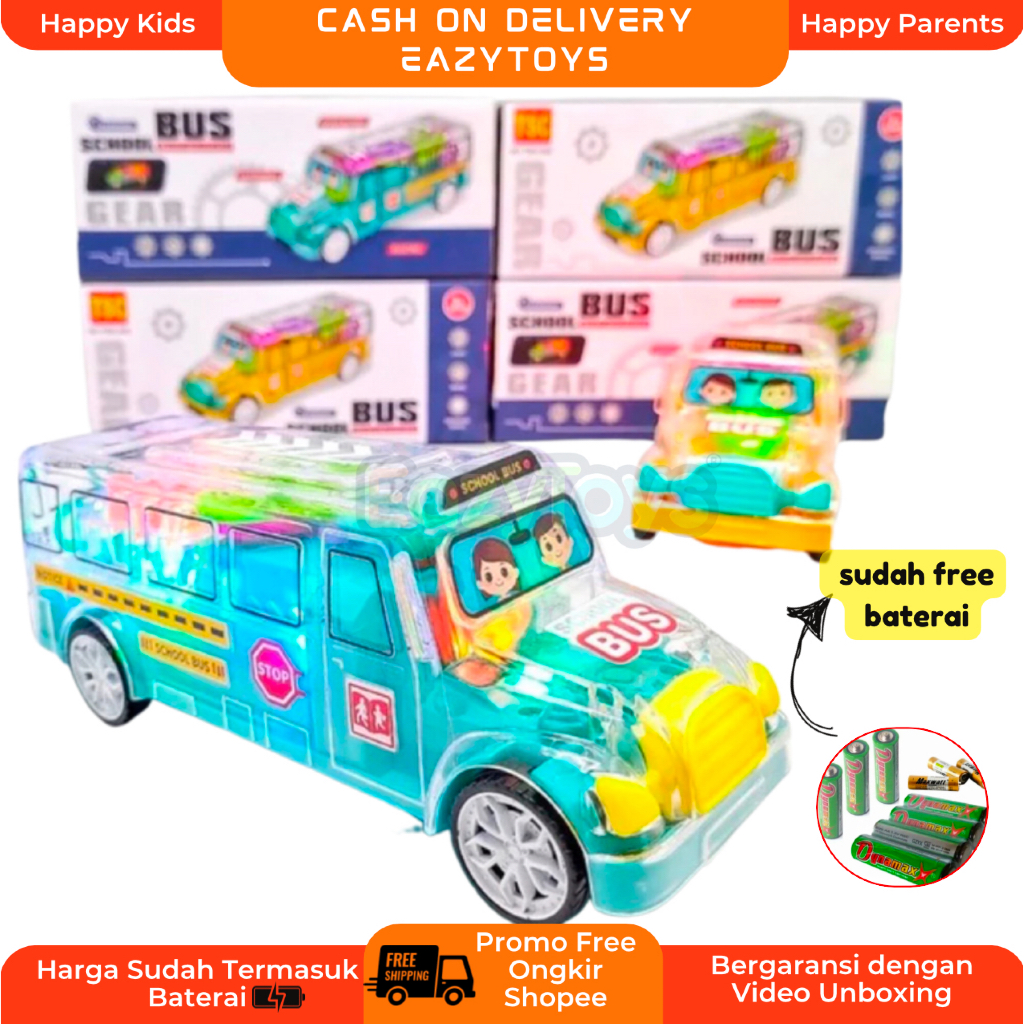 Jual MAINAN BUS BUMP AND GO / TRANSPARENT SCHOOL BUS TOYS LIGHT AND ...