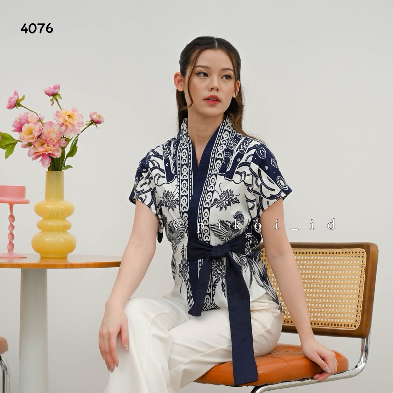 Jual Atasan kimono batik lengan pendek / baju batik merah model ...