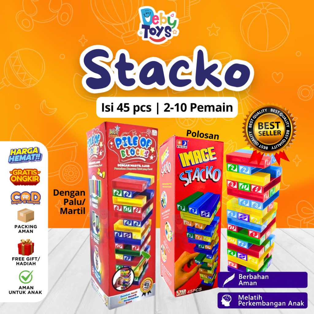 Jual Mainan Anak Stacko Permainan Balok Susun Game Tower Blocks Edukasi ...