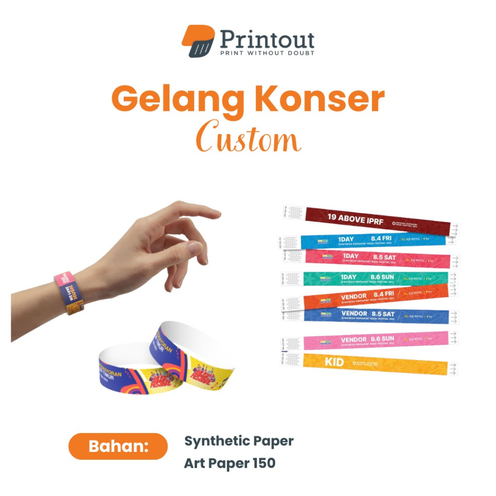 Jual Cetak Gelang Konser Bahan Art Paper Sintetic Paper Print Custom ...