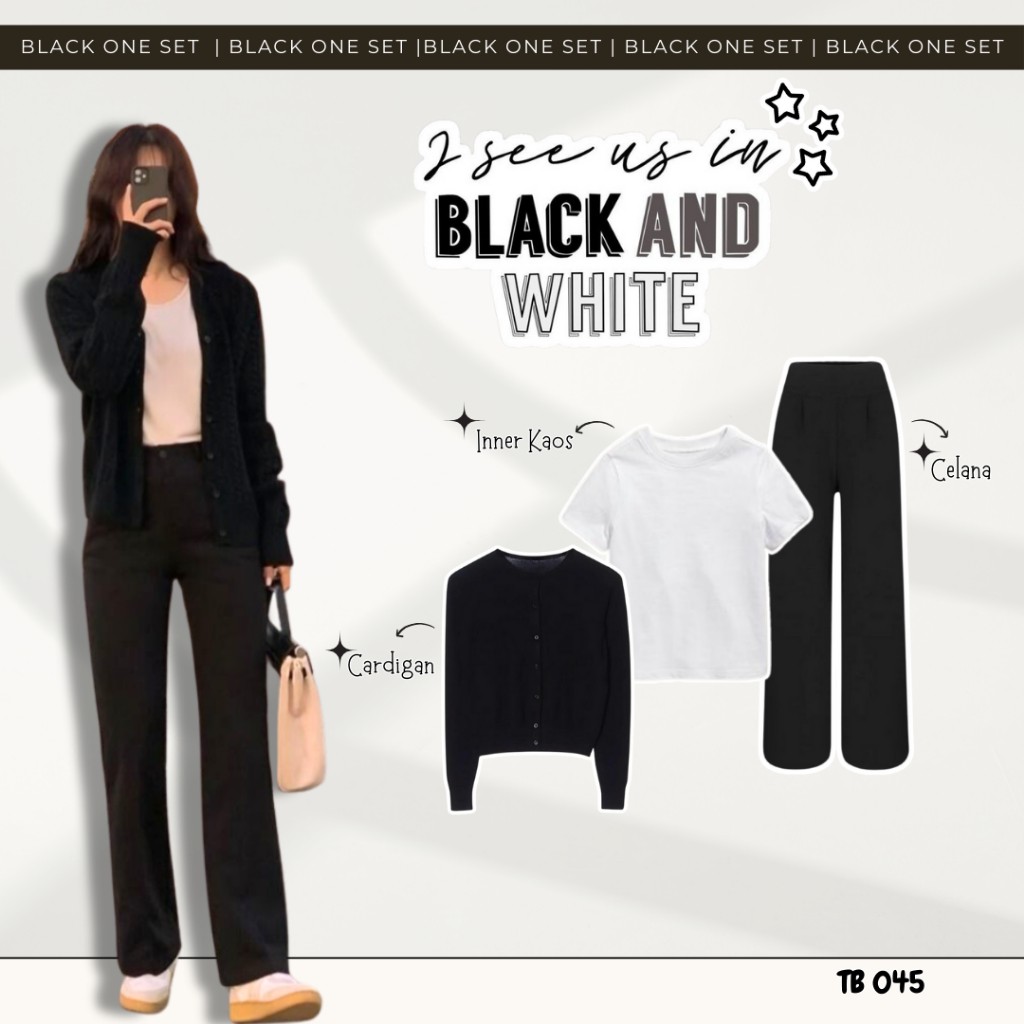 Jual One Set 3 In 1 Baju Wanita Korean Style Atasan Sweater Rajut Hitam ...