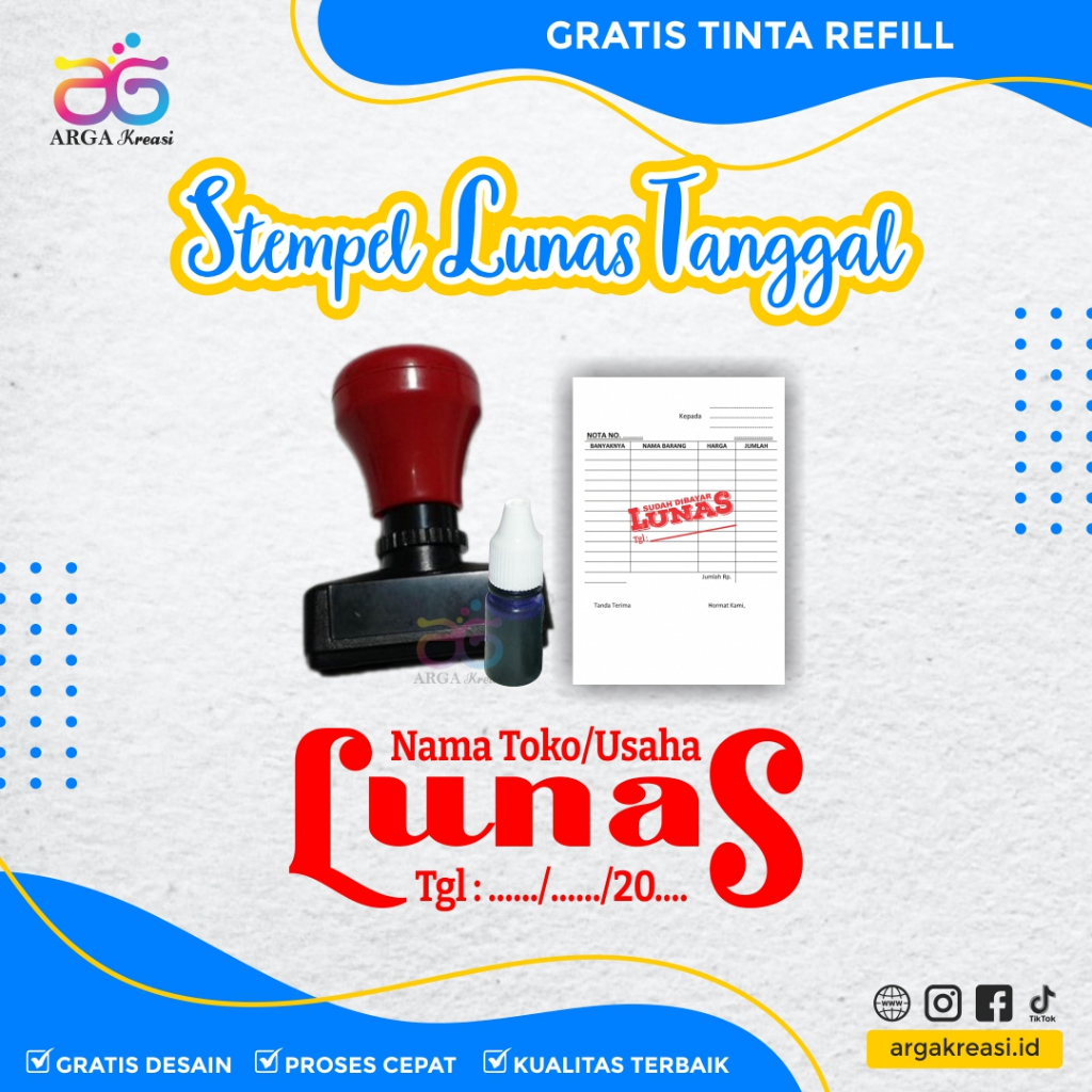Jual Stempel Lunas Tanggal Cap Toko Perusahaan Custom Warna FREE Tinta ...