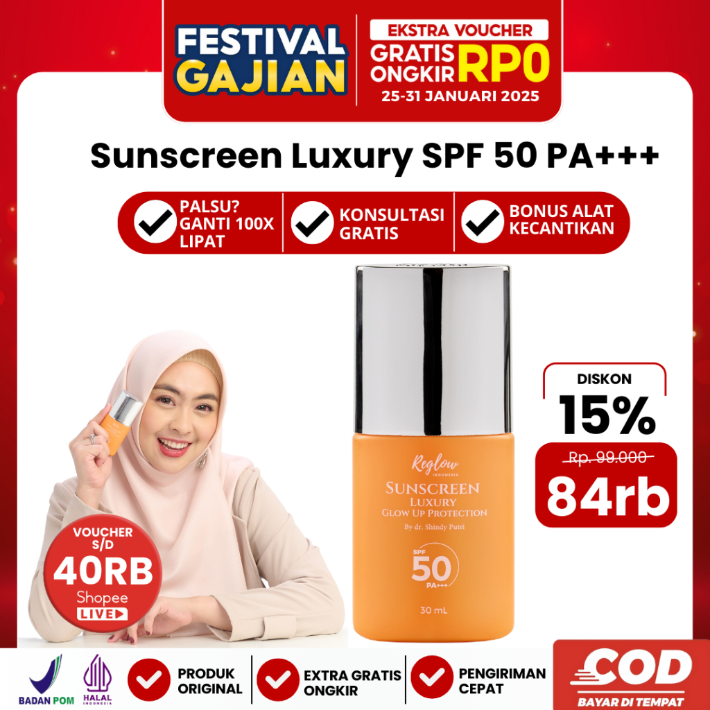 Jual Reglow Sunscreen Luxury Glow Up Protection SPF 50 PA+++ dr Shindy ...