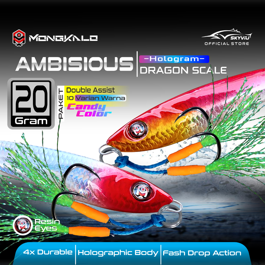 Jual Metal Jig 20 Gram MONGKALO AMBISIOUS Hologram Sisik 20g Lengkap Set Double Assist Hook Lure ...