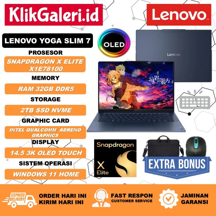 Jual LAPTOP LENOVO YOGA SLIM 7 SNAPDRAGON X ELITE X1E78100 32GB DDR5 ...