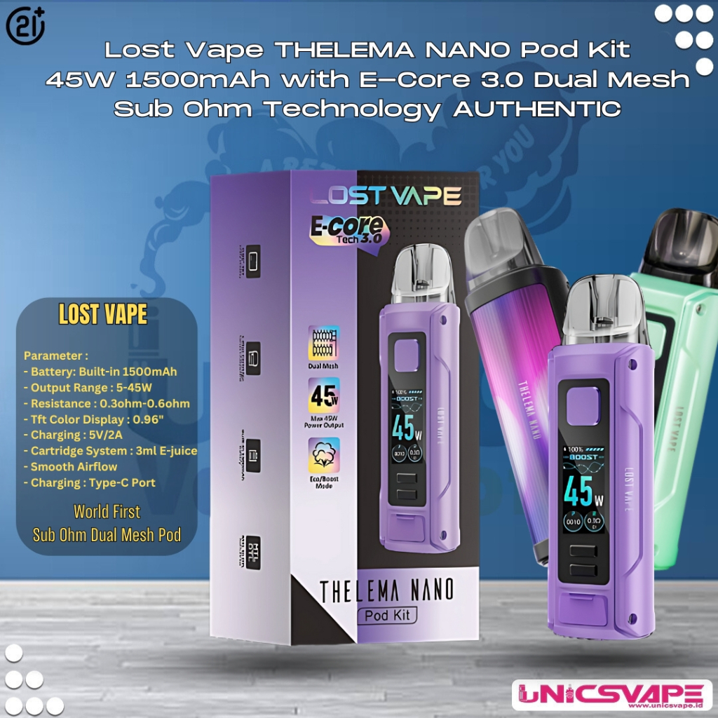 Jual Lost Vape THELEMA NANO Pod Kit 45W 1500mAh with E-Core 3.0 Dual ...