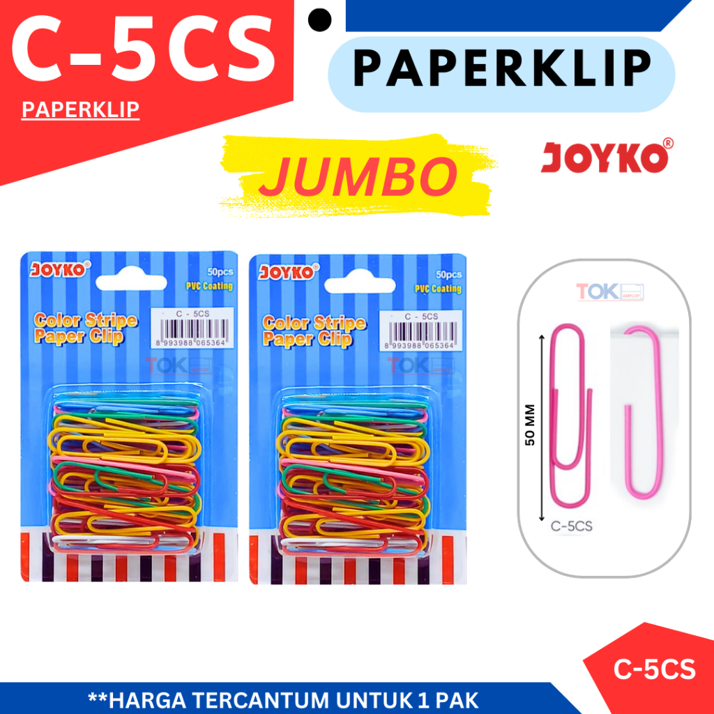 Jual Klip Kertas Warna Besar 5 Cm | 50 mm JOYKO C-5CS Color Mix Jumbo ...