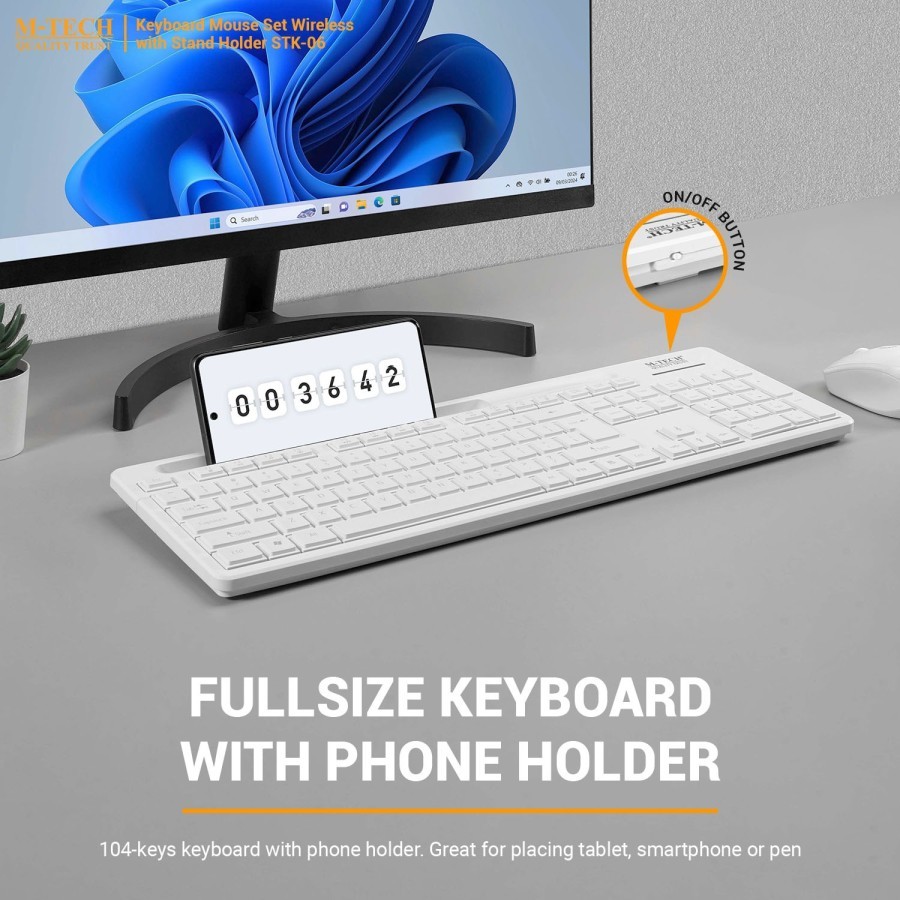 Jual M-TECH Keyboard Mouse Set Wireless dengan Stand Holder STK-06 ...
