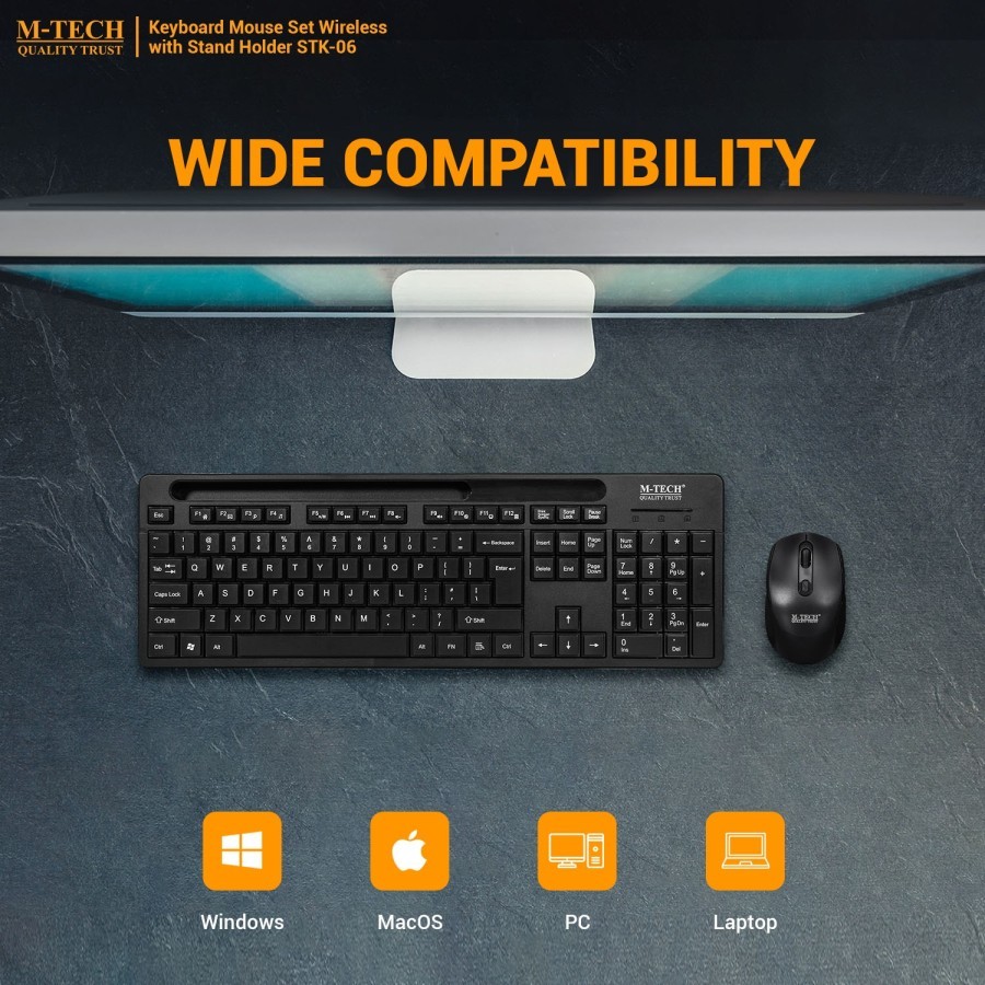 Jual M-TECH Keyboard Mouse Set Wireless dengan Stand Holder STK-06 ...