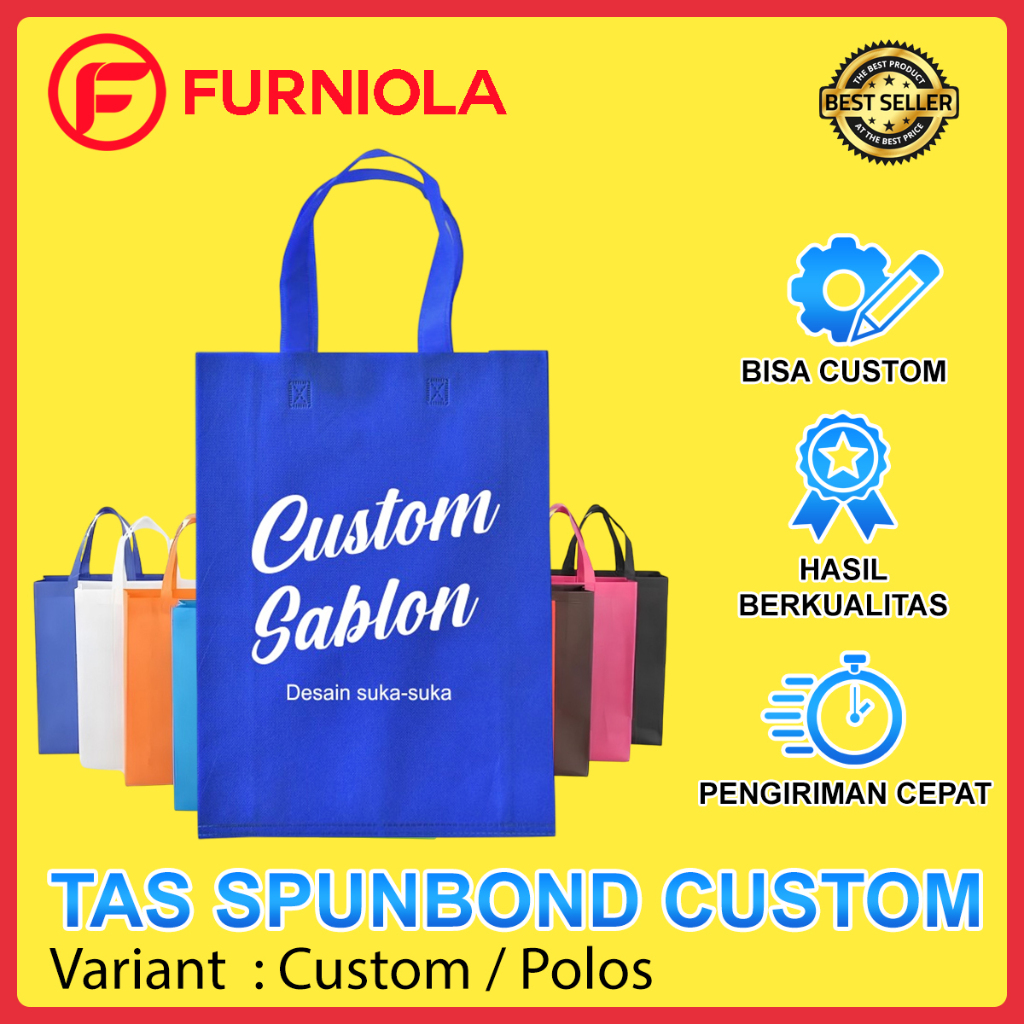 Jual Cetak Tas Spunbond Goodie Bag Custom Desain Sablon Nama Logo Gambar Ukuran 25x35 cm / Print ...