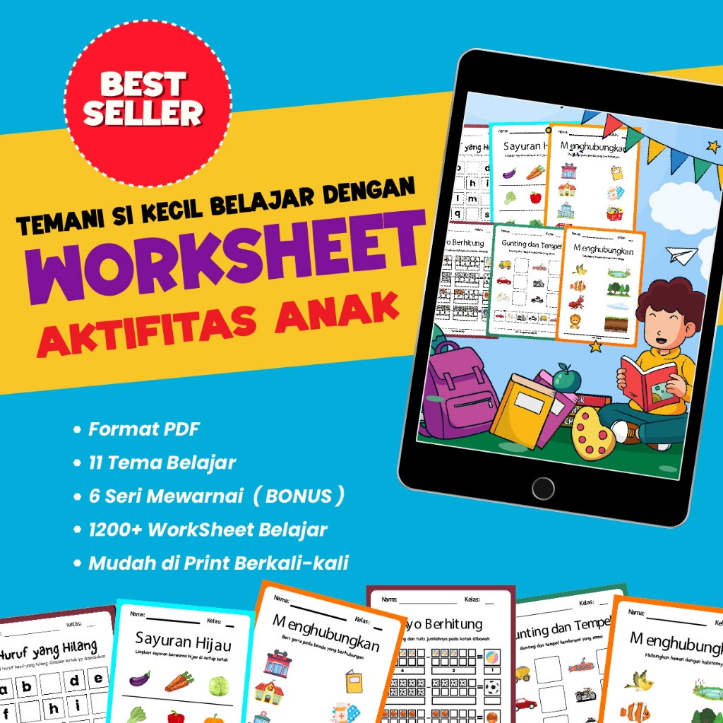 Jual 11 Seri (1200+ Lembar) Worksheet Aktifitas Anak + Bonus Worksheet ...
