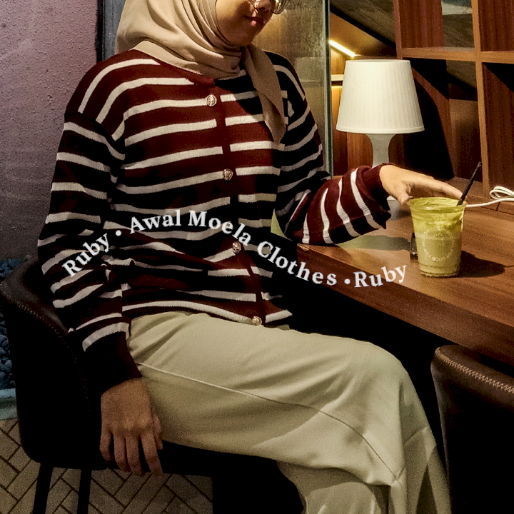 Jual Ruby - Cardigan Knit Strip - Knitwear Premium Korean Style - Atasan Wanita Lengan Panjang ...