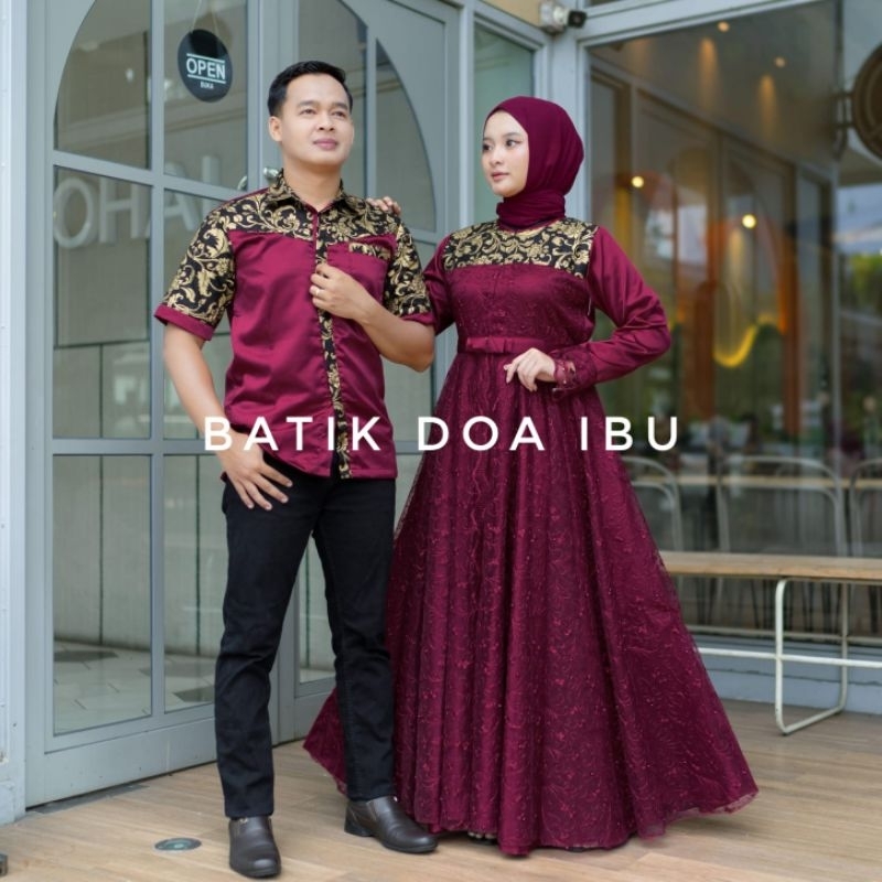 Jual set baju couple gamis syari modern gamis brukat dan kemeja toyobo ...