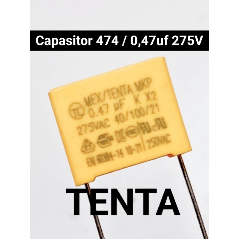 Jual Capasitor MKP 0,47uf / 474 275V P-15 Mm Kapasitor 474 TENTA ...