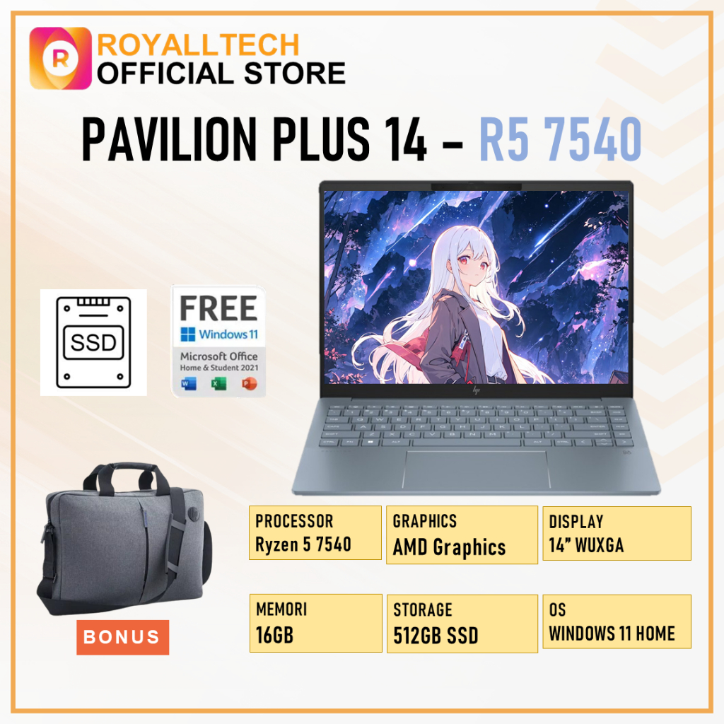 Jual HP PAVILION PLUS 14 RYZEN 5 7540 RAM 16GB 512GB W11+OHS 14 WUXGA ...