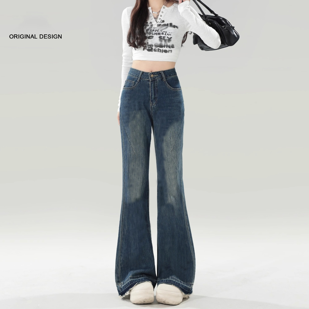 Jual Celana Jeans Cutbray Vintage Biru Highwaist Wanita Kekinian Seksi Korea Cutbray Denim JUMBO ...