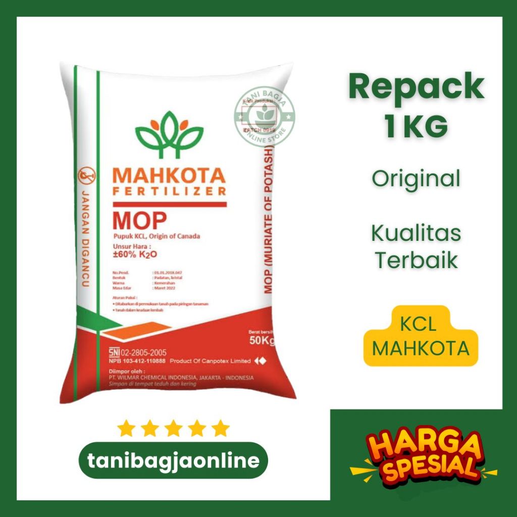 Jual PUPUK KCL MOP MAHKOTA | PUPUK TANAMAN | REPACK 1KG | Shopee Indonesia