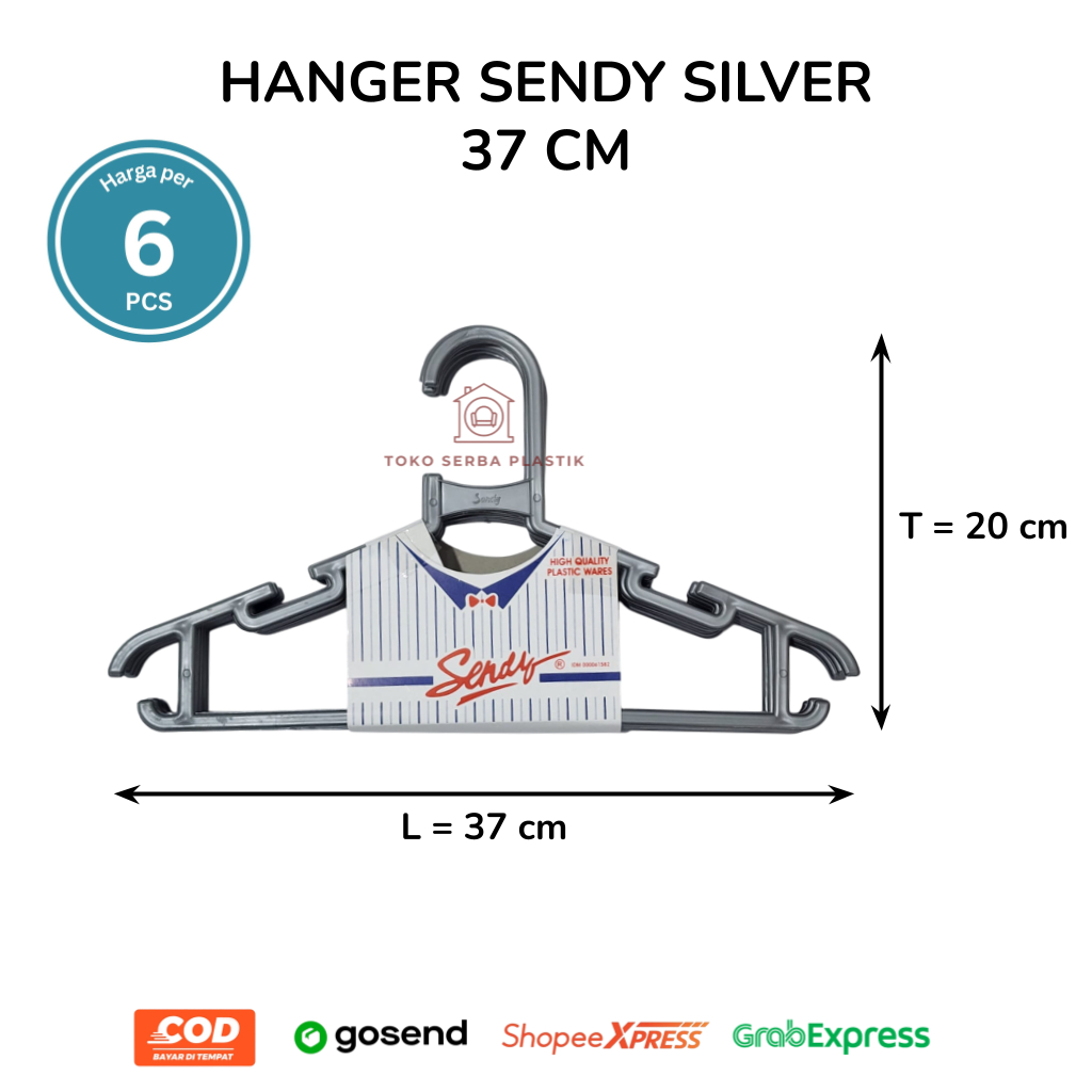 Jual Hanger Gantungan Baju Sendy Silver (6 pcs) Lebar 37cm Kapstok ...