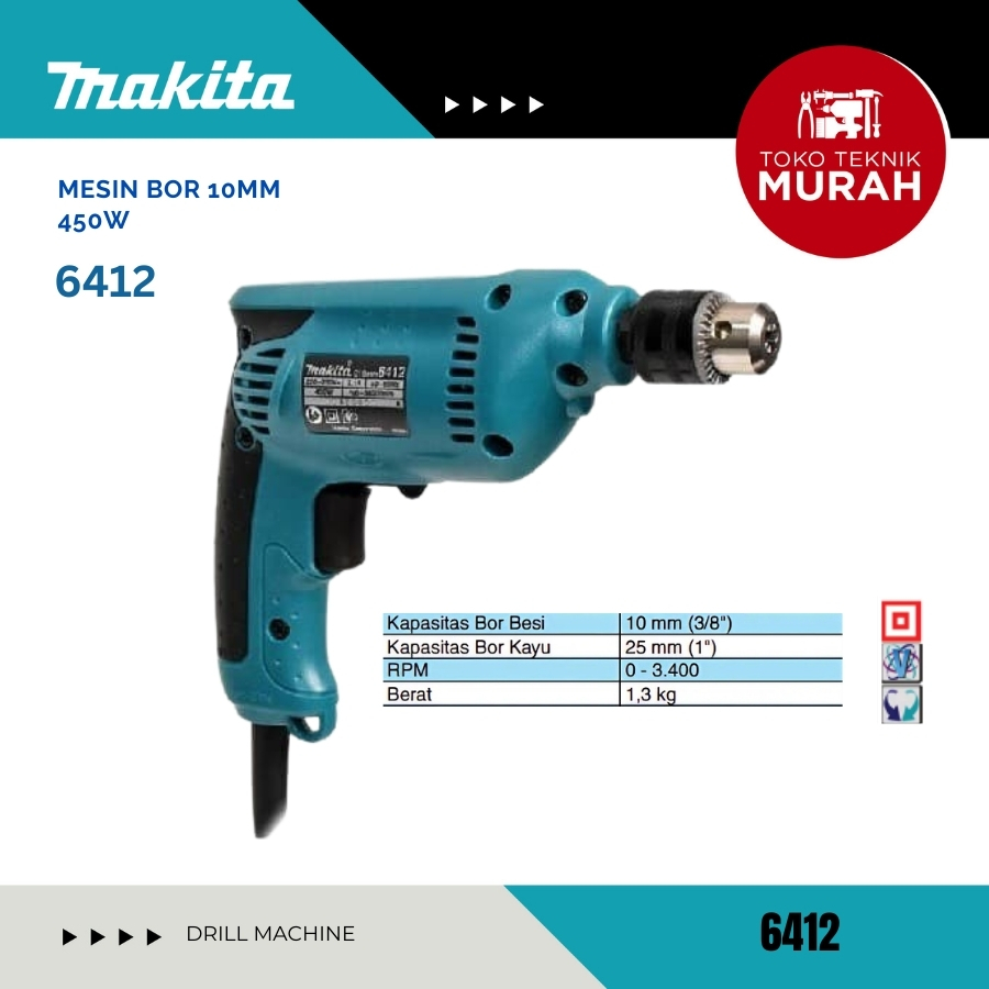 Jual Makita 6412 Bor Listrik 10mm Tangan Kayu Besi 10 mm Electric Drill Bolak Balik Reversible ...