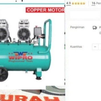 Jual Oilless Compressor WIPRO 2HP Callisto 600 Kompresor Tanpa Oli ...