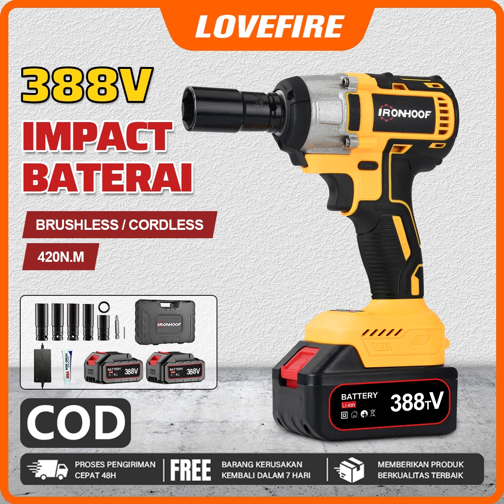 Jual IRONHOOF Impact Baterai 288V Impact Wrench Brushless Bor Baterai bor Impact Baterai 420N.M ...