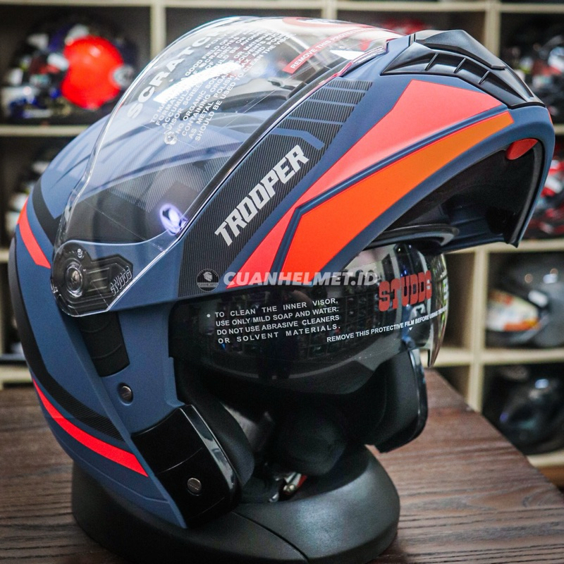 Jual Helm Modular Studds Trooper D1 Matt Blue N8 Pink Modular Flip Up ...