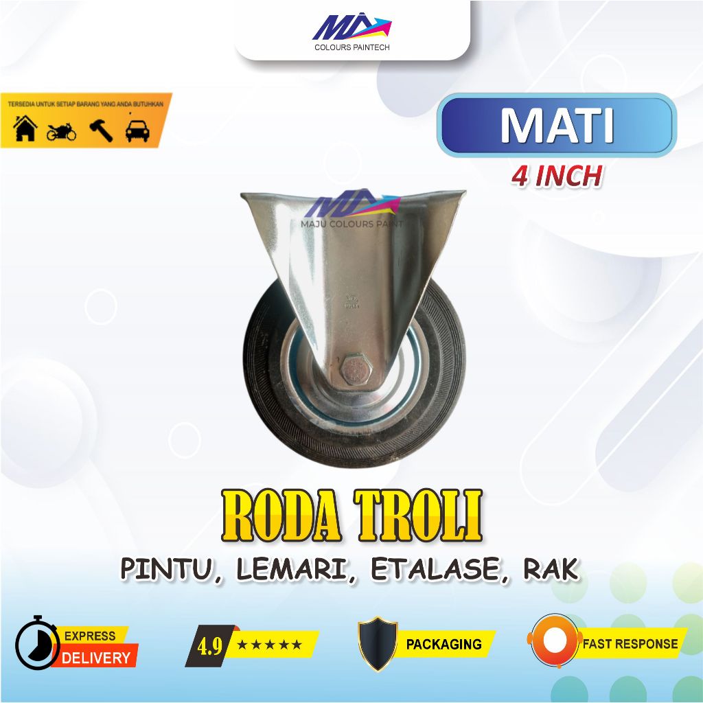 Jual Roda TROLI MATI 4 Inci / Rubber / Roda Etalase Lemari / Bulat ...