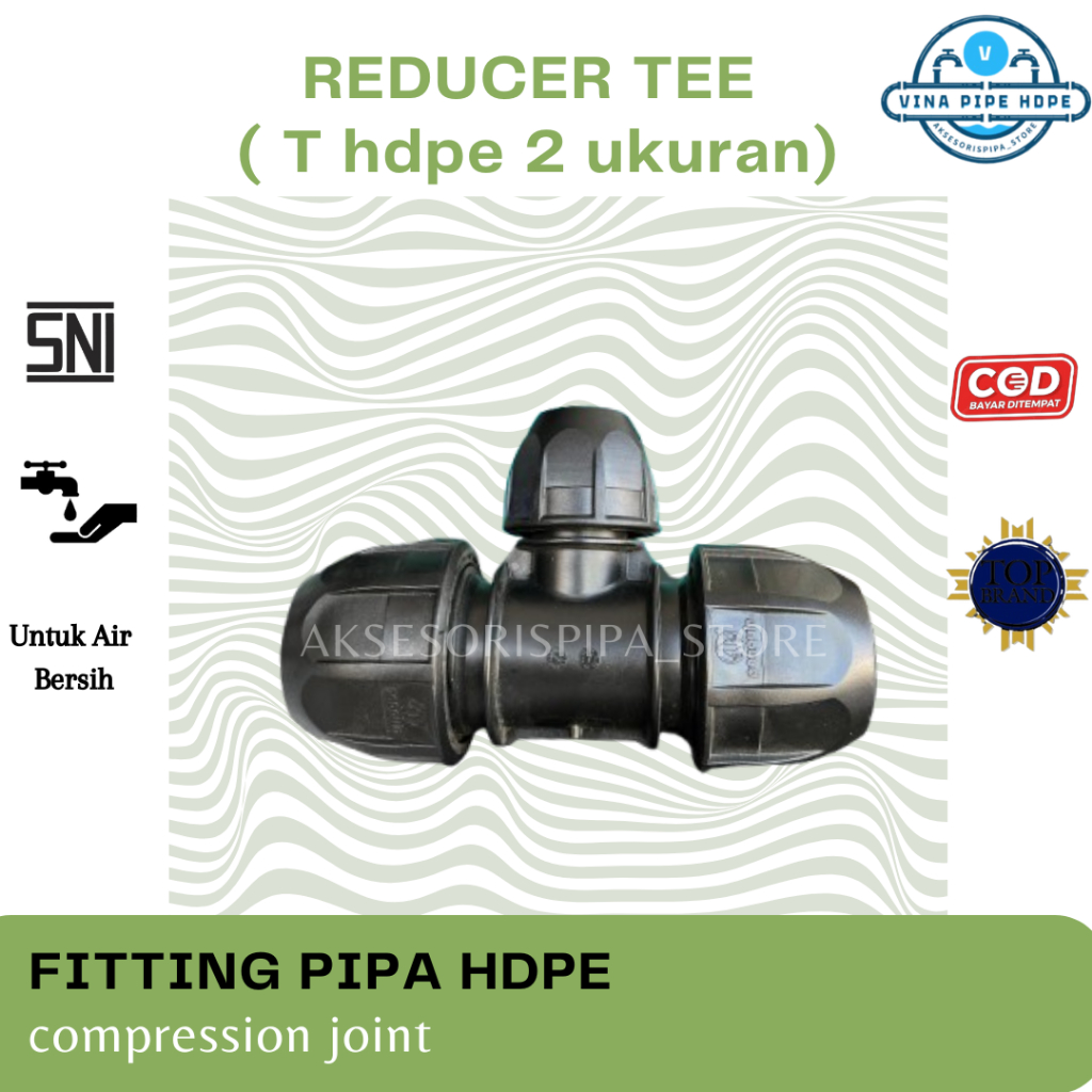 Jual Reducer tee atau T hdpe dengan 2 ukuran berbeda 75mm x 50mm ...